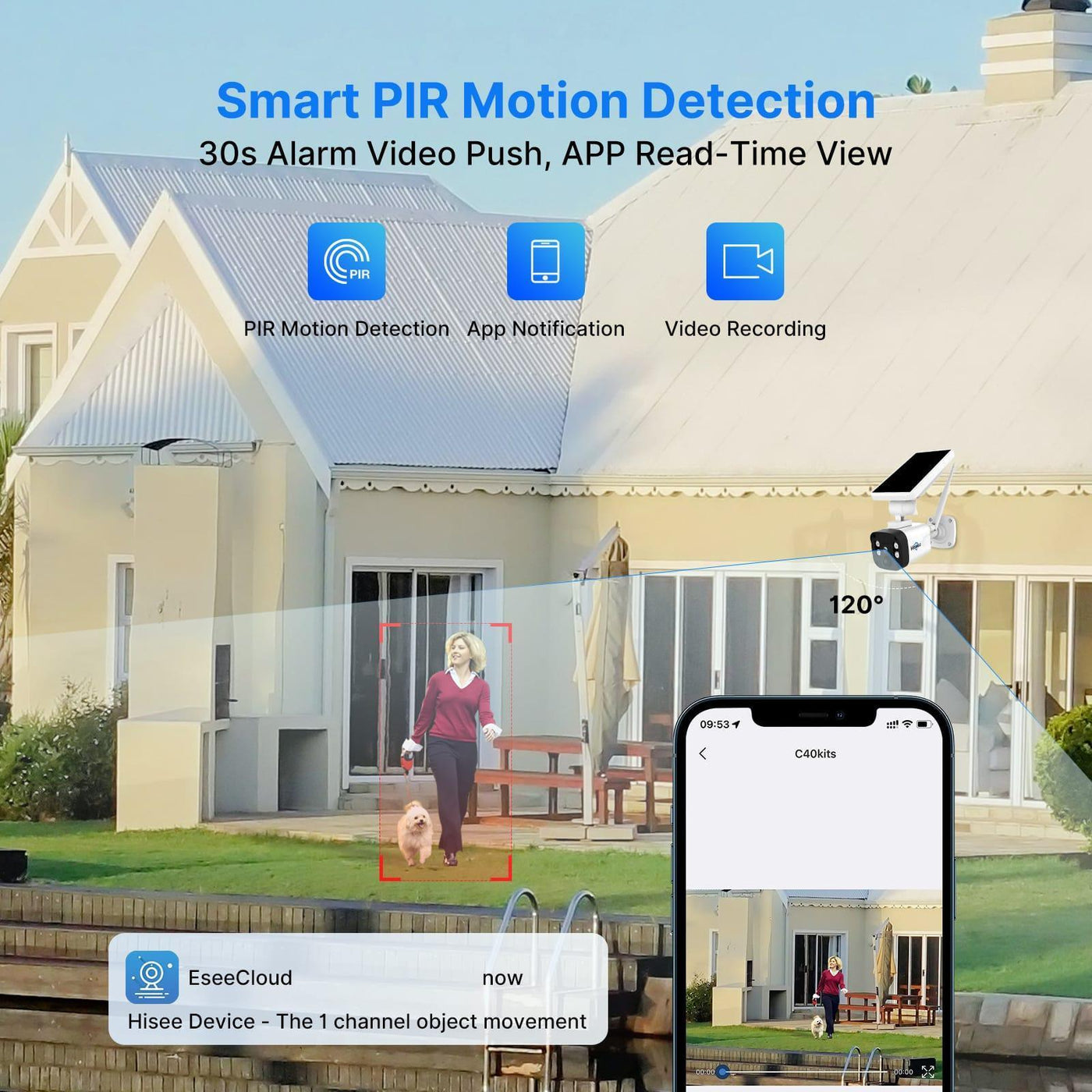 Hiseeu 4MP Solar Wireless Security Camera Outdoor with PIR Detection,