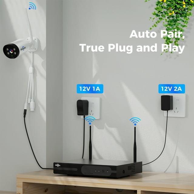 Hiseeu 3MP Wireless Security Camera System 1TB Hard Drive,4Pcs WiFi Se